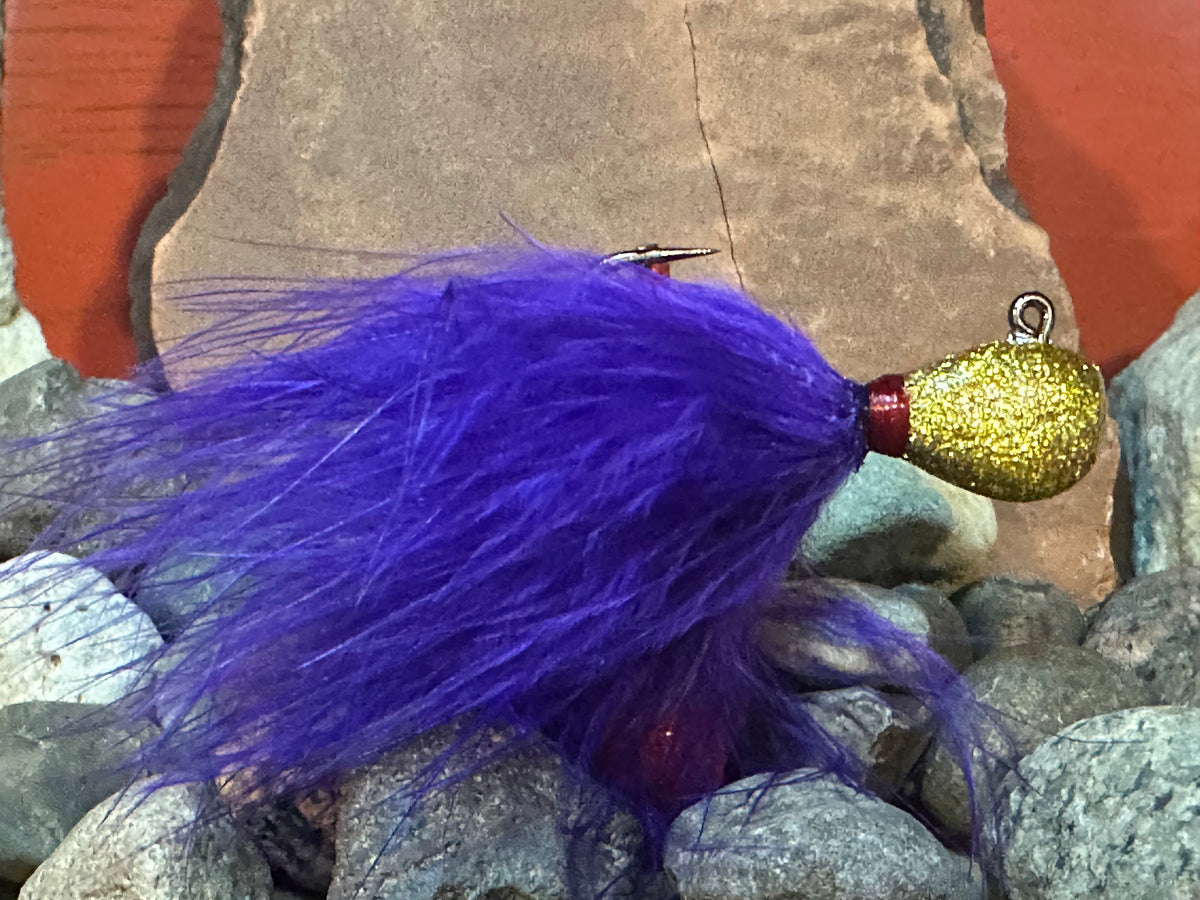 Flat Jig - Gold Sparkle Purple Marabou Feathers – On the Fly Tackle