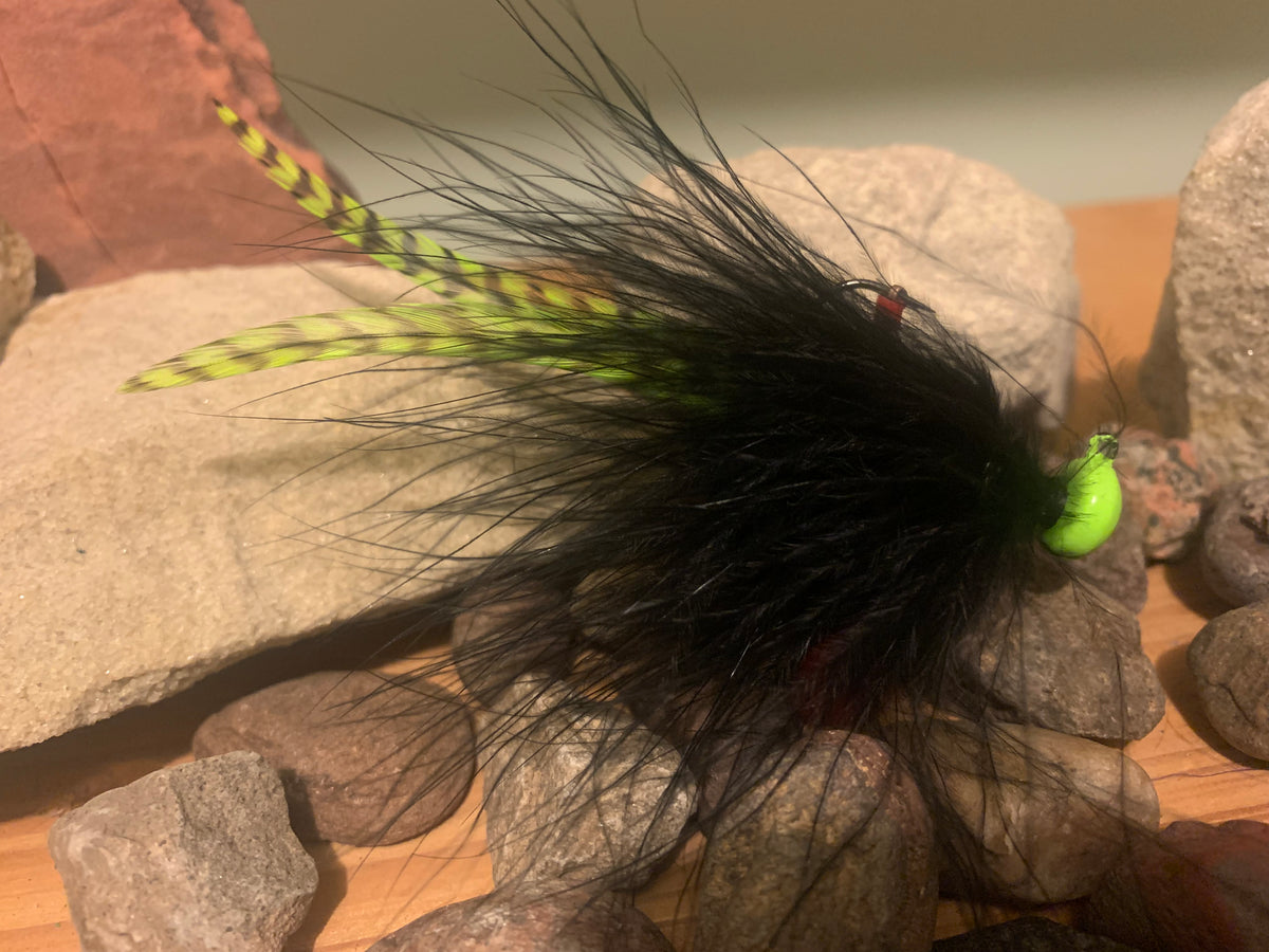 Midwest Finesse Ned - Black Chartreuse Marabou – On the Fly Tackle